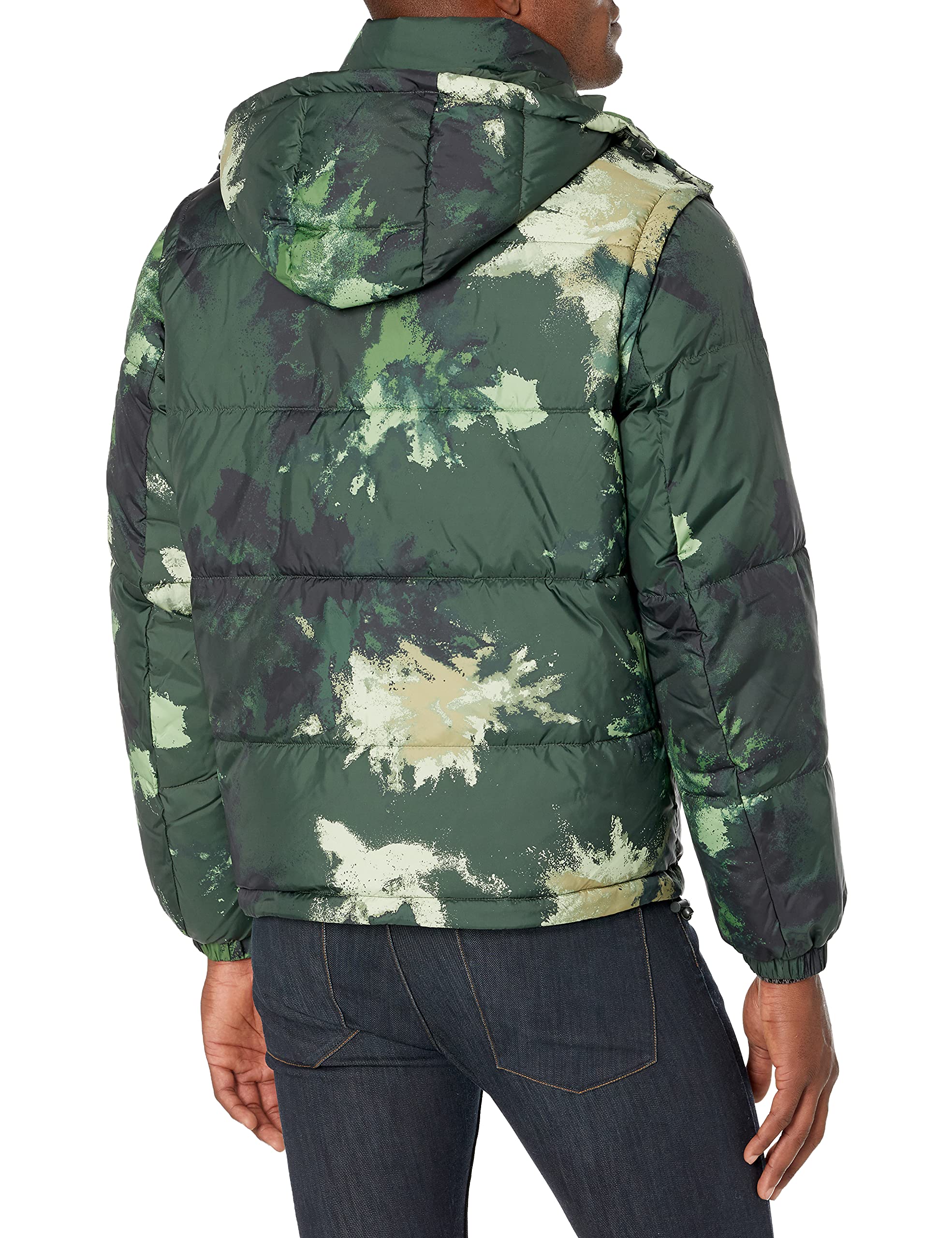 A|X ARMANI EXCHANGE mens Inky Camo Print Down Coat, Ink Camo Green, Medium US