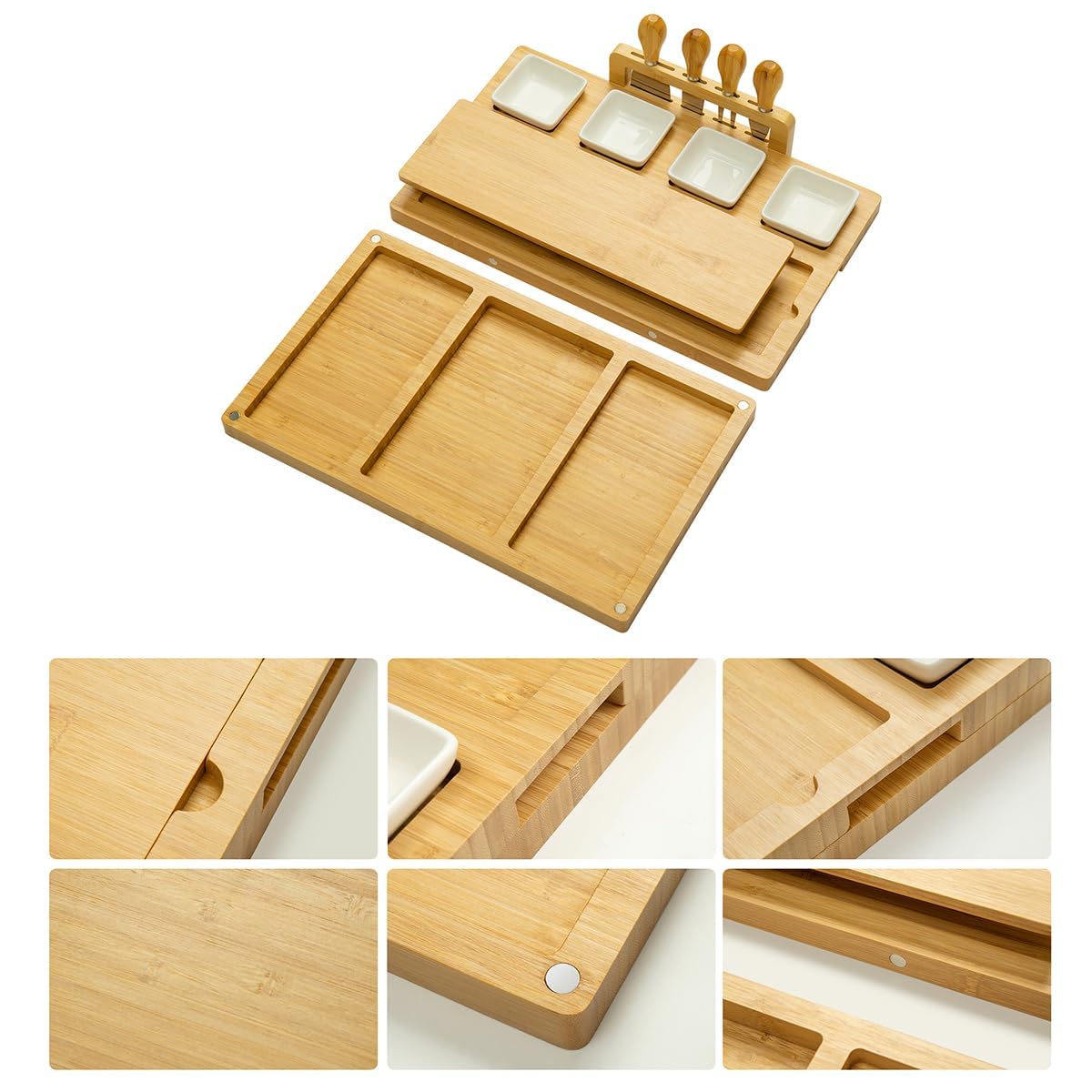 Charcuterie Board Cheese Boards Gift Set with Stainless Steel Knives, Slates and Bowls. Housewarming Gift, Wedding Gift for Couple, Bridal Shower Aperitif Board