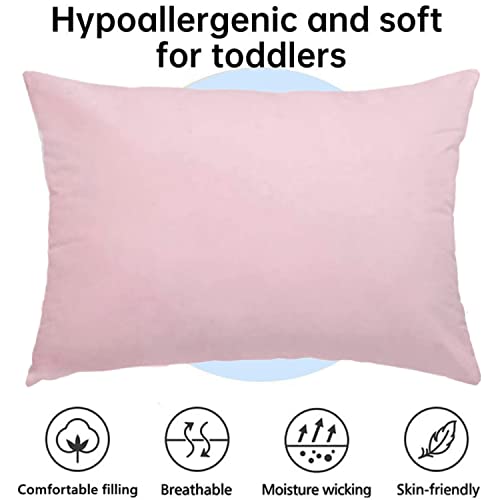 Aisawate Toddler Pillow with Pillowcase - 13X18 Soft Organic Cotton Travel Pillows for Sleeping - Machine Washable - Toddlers, Kids, Child - Perfect for Toddler Cot, Bed Set(Pink)