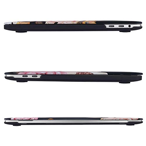 MOSISO Compatible with MacBook Pro 13 inch Case M2 2023, 2022, 2021-2016 A2338 M1 A2251 A2289 A2159 A1989 A1708 A1706, Plastic Peony Hard Shell Case&Keyboard Cover&Screen Protector, Black