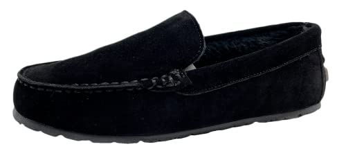 Clarks Mens Suede Moccasin Slippers Warm Cozy Indoor Outdoor Plush Faux Fur Lined Slipper For Men (9 M US, Black)