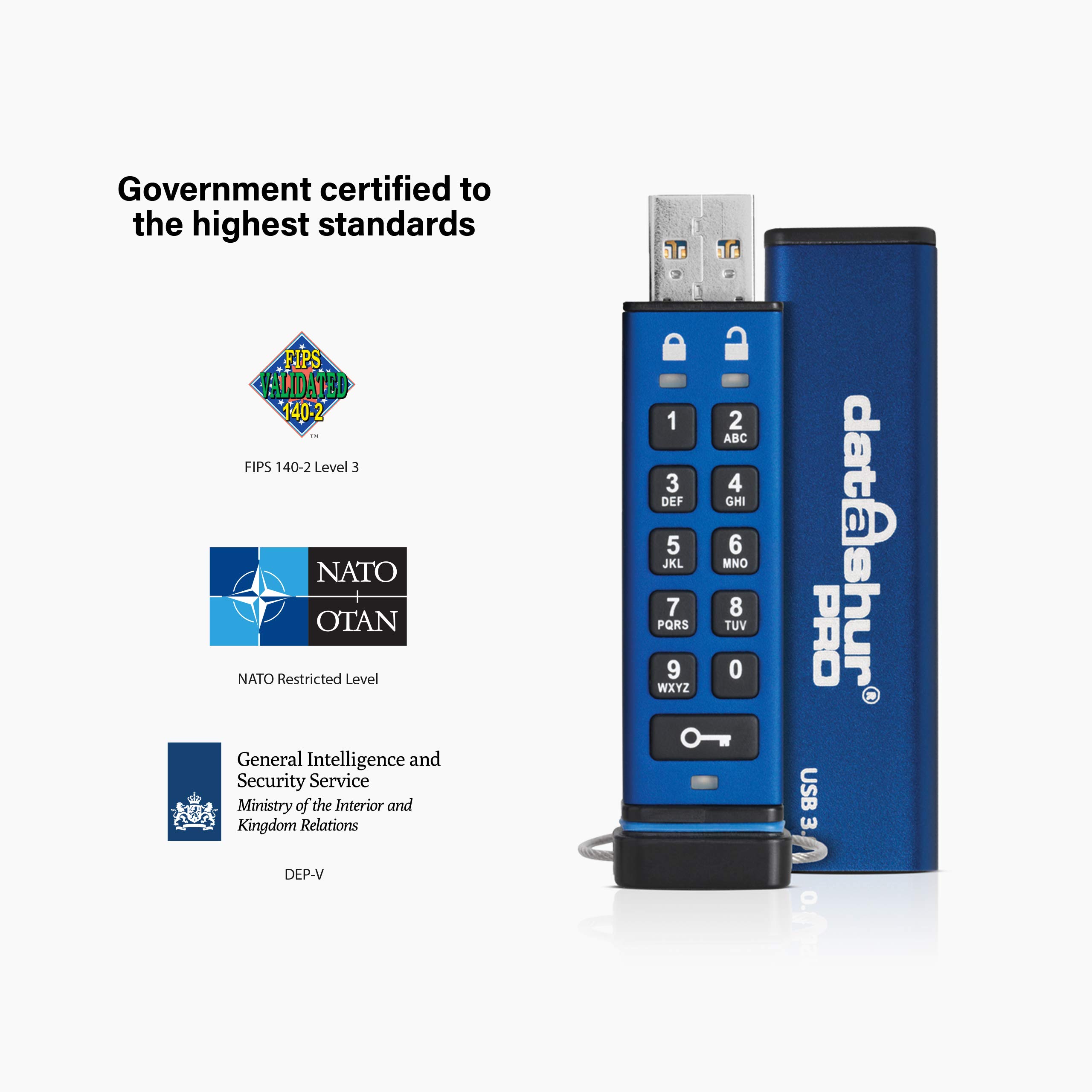 iStorage datAshur PRO 32 GB | Encrypted USB Memory Stick | FIPS 140-2 Level 3 Certified | Password protected | Dust/Water Resistant | IS-FL-DA3-256-32