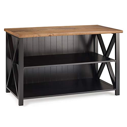 Walker Edison 2 Tier Modern Farmhouse Wood Bookcase Bookshelf Storage Home Office Storage Cabinet, 52 Inch, Black