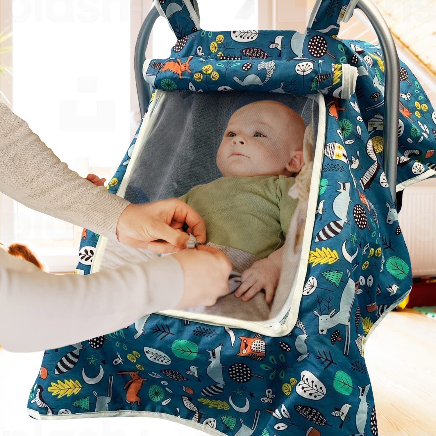 Baby Carseat Cover Boy, Stroller Sun Shade with Net Window, Winter Car Seat Covers for Babies Infant Car Seat Canopy Cover for Full Covering