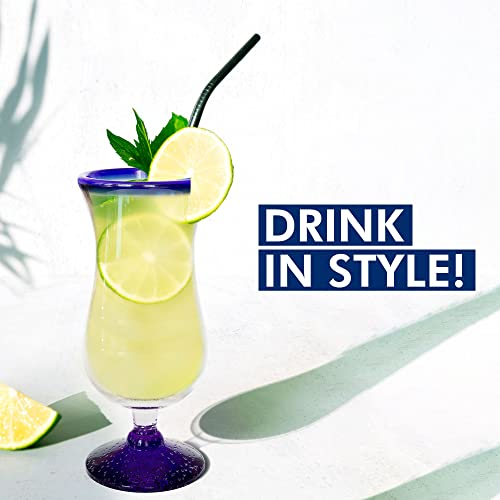 Amici Home Blue Rim Hurricane Glass | Set of 4 | Authentic Mexican Handmade Glassware | Bar Glasses for Pina Coladas, Cocktails, and Other Beverages | 16 Oz