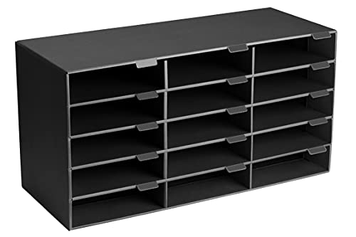 AdirOffice Cardboard Paper Organizer - Classroom Mailbox, Literature Organizers, Office Sorter Mailboxes, Construction papers Storage with Slots, Compartment Shelf Holder (15 Slot, Black)