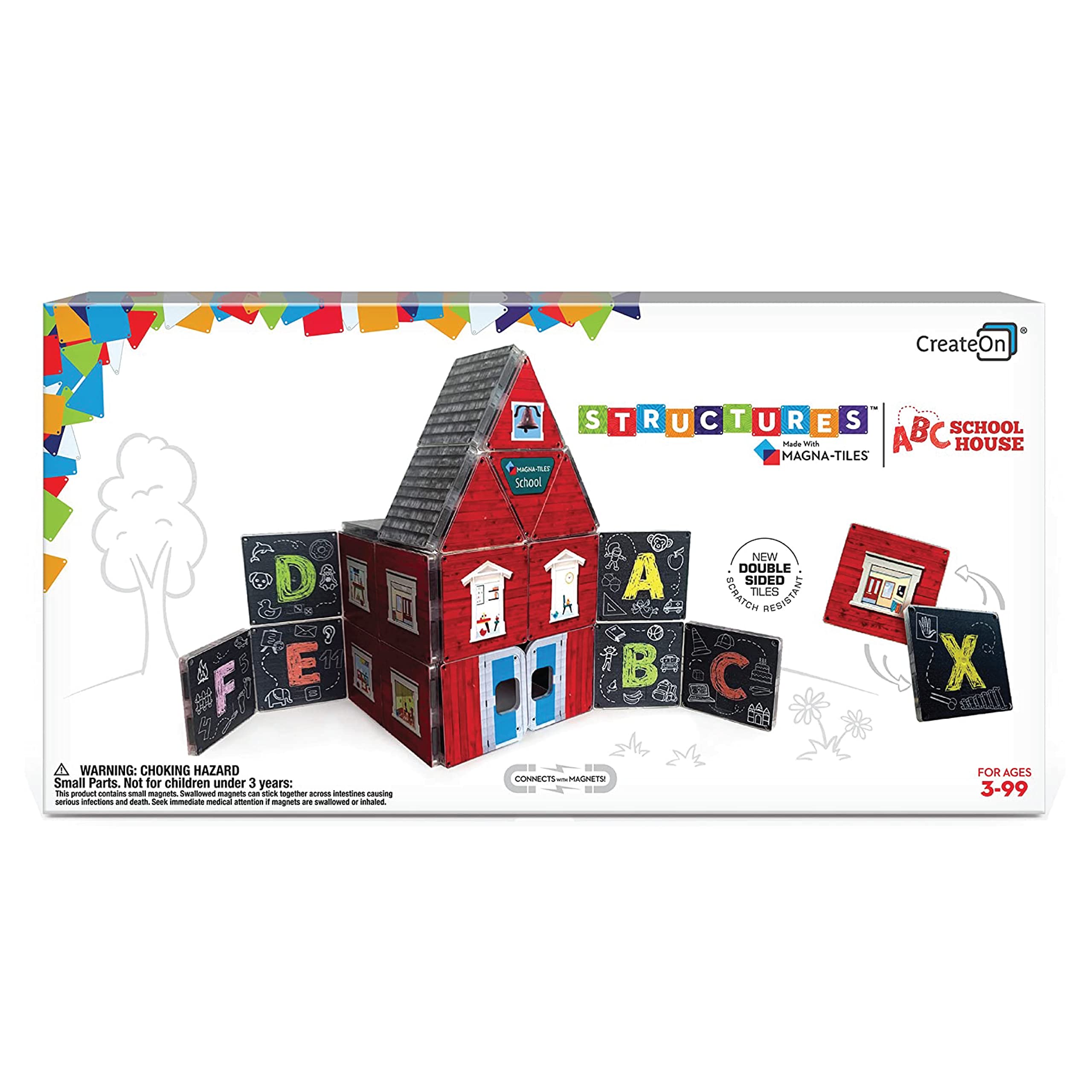 CreateOn Magna-Tiles ABC Schoolhouse Magnetic Tiles Structure-Building Set for Kids, Magnetic Kidsβ Building Toys, STEM Toys for Ages 3+, 37 Pieces