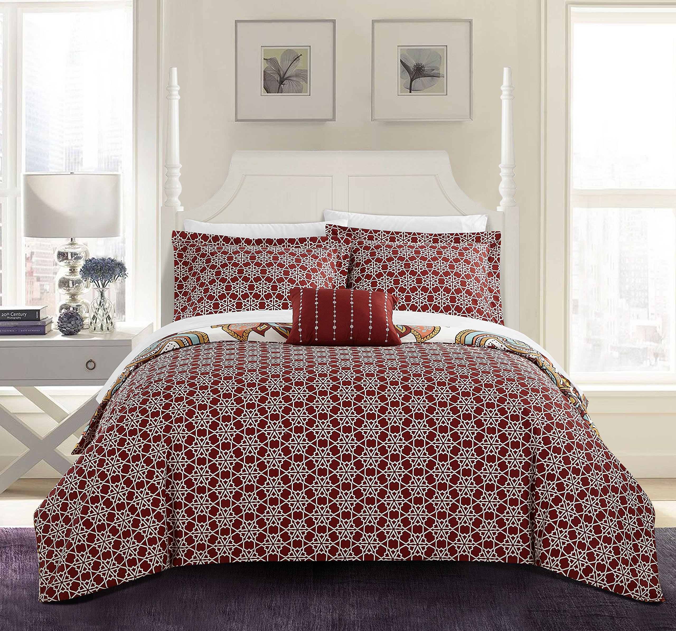 Chic Home Belmont Neil 4 Piece Reversible Duvet Cover Set, Queen, Beige