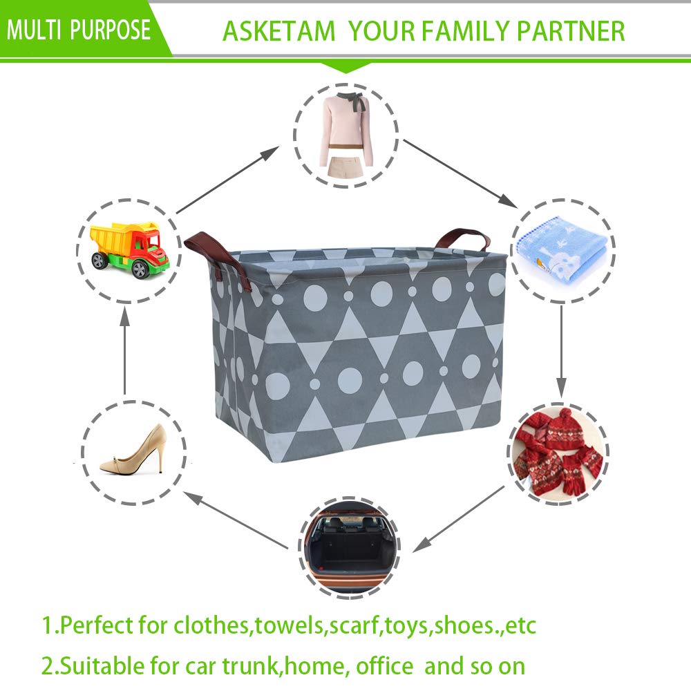ASKETAM Storage Basket Fabric Baby Kids Toy Bin Foldable Toy Storage Organizer Hamper Toy Box Clothes 2-Pack (Grey and white)