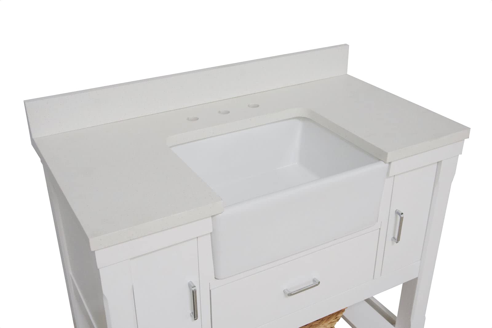 Charlotte 42-inch Farmhouse Bathroom Vanity (Quartz/White): Includes White Cabinet with Stunning Quartz Countertop and White Ceramic Apron Sink