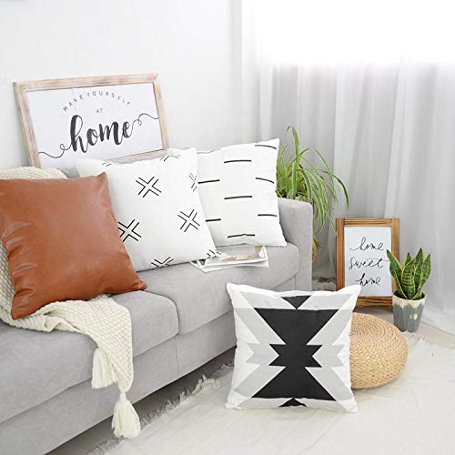 AENEY Modern Pillow Covers 18x18 inch for Couch Set of 4 100% Cotton Boho Throw Pillows for Modern Farmhouse Decor Decorative Pillow Covers Modern Decorations Leather Throw Pillows