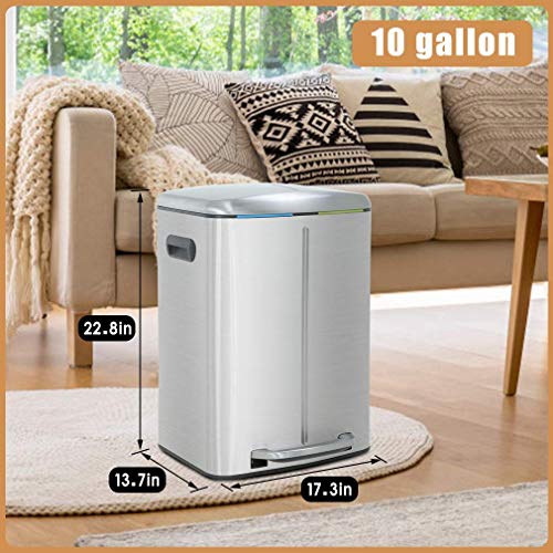 BLKMTY Trash Can 10 Gallon Kitchen Trash Can Dual Trash Can Pedal Recycle Trash Bin with Lid Inner Bucket Stainless Steel Garbage Can Rubbish Bin for Home Office Garbage Container 45L Trash Bin