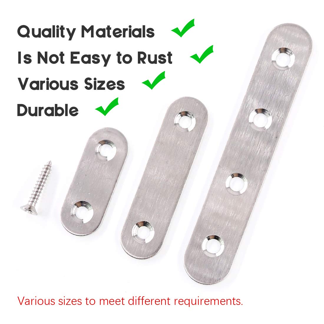 Glarks 35-Pieces 1.6 inch/ 2.4 inch/ 4 inch Stainless Steel Flat Straight Brace Brackets Mending Joining Plates Repair Fixing Bracket Connector and 80pcs Screws Set, Total 115pcs, Silver