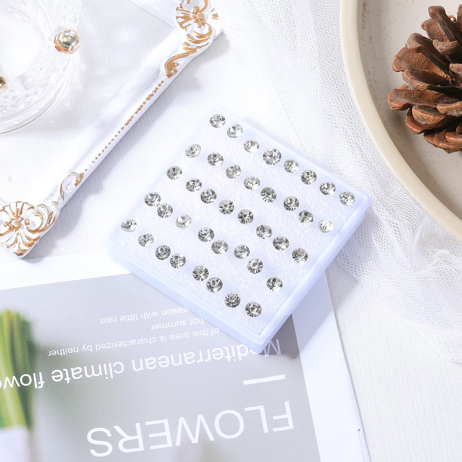 AoedeJ 80 Pcs Colorful Cubic Zirconia Earrings Studs Earrings Plastic Earrings For Sensitive Ears Hypoallergenic Earrings for Women (White 5mm)