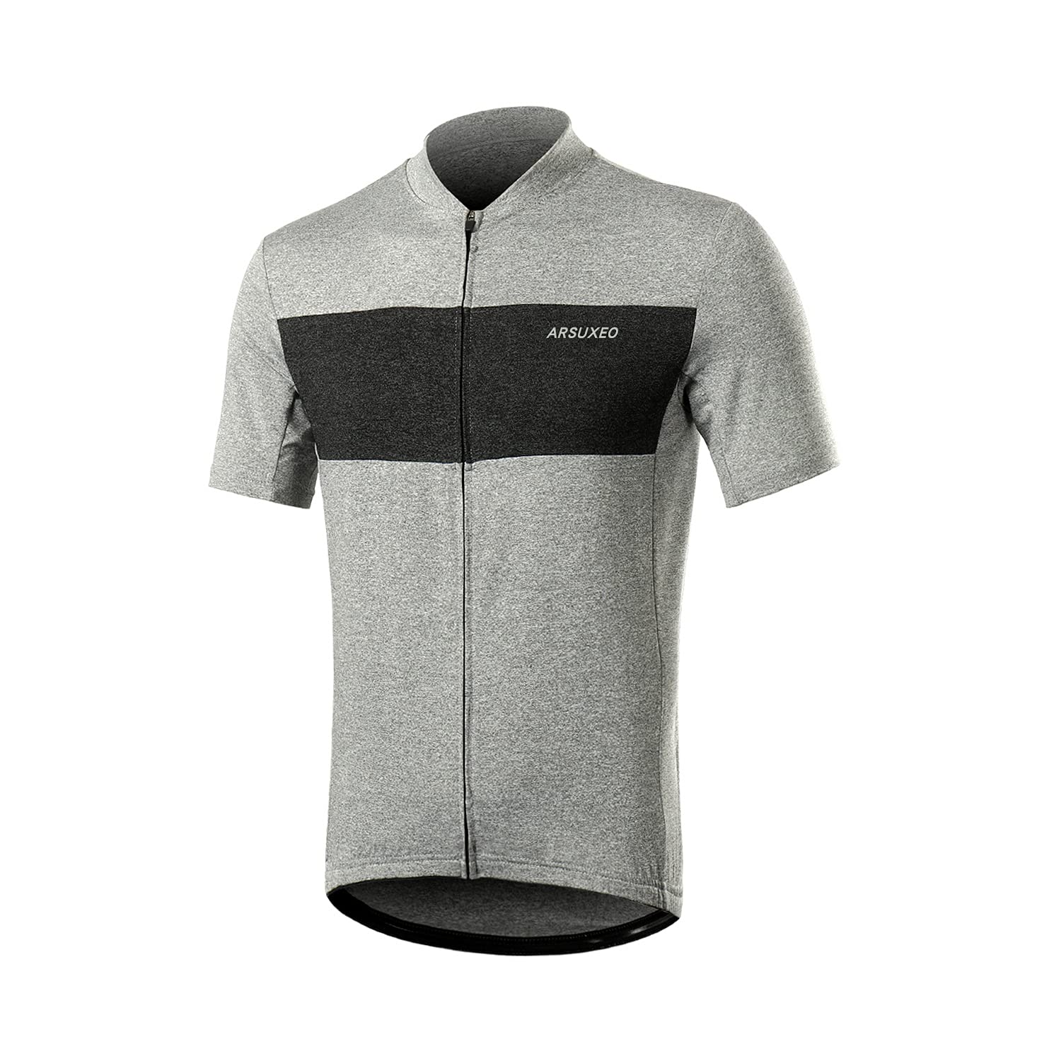 ARSUXEO Men's Elastic Cycling Jersey Short Sleeves MTB Bike Shirt 639 Dark Gray Size Medium