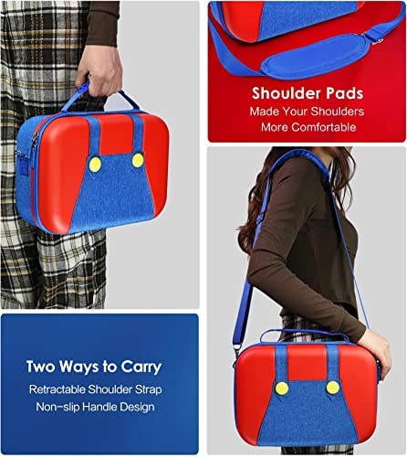 iVoler Carrying Storage Case for Nintendo Switch/Switch OLED Model,Portable Travel All Protective Hard Messenger Bag Soft Lining 18 Games for Switch Console Pro Controller & Accessories Red+Blue