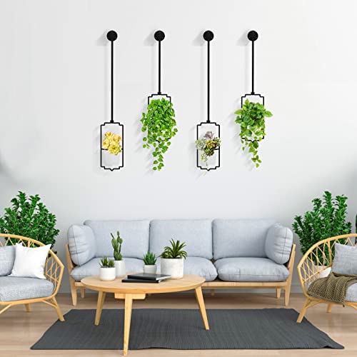 Autrucker Hanging Planters for Indoor Plants, Metal Wall and Ceiling Plant Hanger with Flower Pot for Home Decor, Set of 2, Black