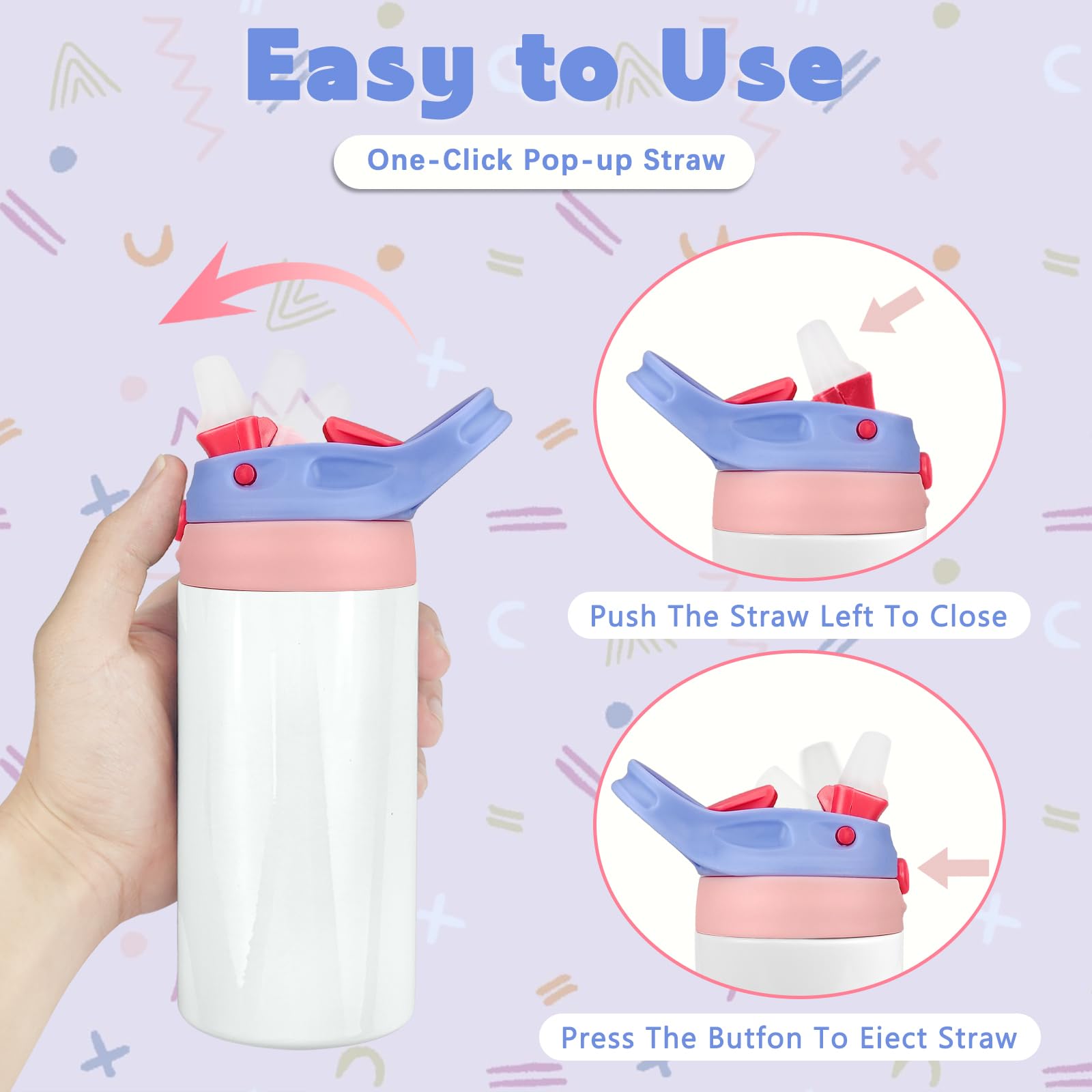 Amgkonp 12oz Replacement Lid with Straw for Kid Tumbler,1 PACK Leak-Proof and Spill-Proof Straw Lids,for Mocaru,ZONEGRACE,BPA Free,2.67IN (1 PACK, Purple)