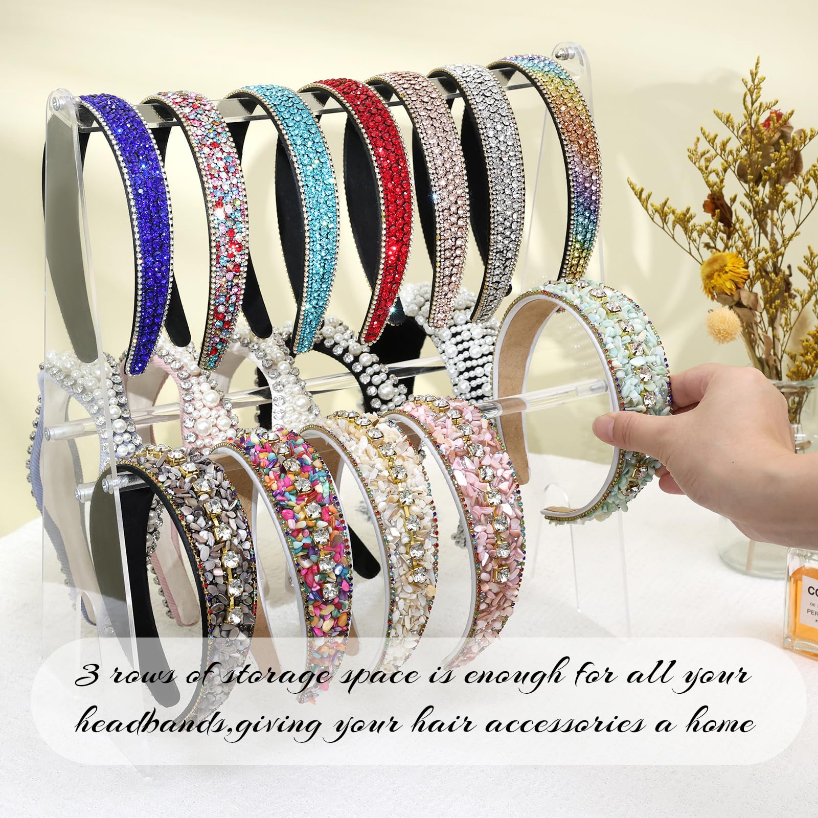 AOFLLU Headband Holder Headband Organizer, Acrylic Headband Holder Organizer, 2-Tier Clear Headband Display Stand, Headband Storage Rack for Girls and Women 13.4in Height