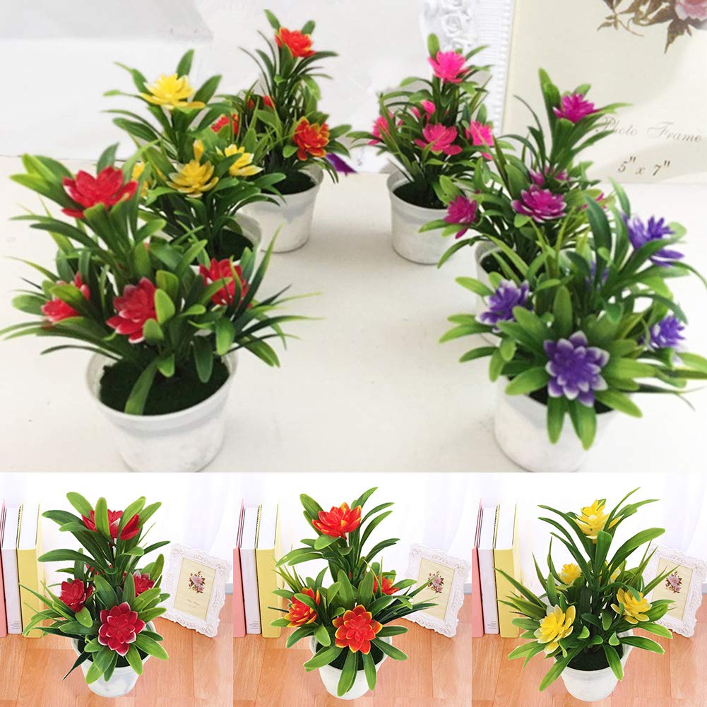 Galand Plastic Artificial Fake Lotus Flower Potted Plant Bonsai Wedding Party Garden Home Decor Table Centerpieces,for Home Office Party Decor Red