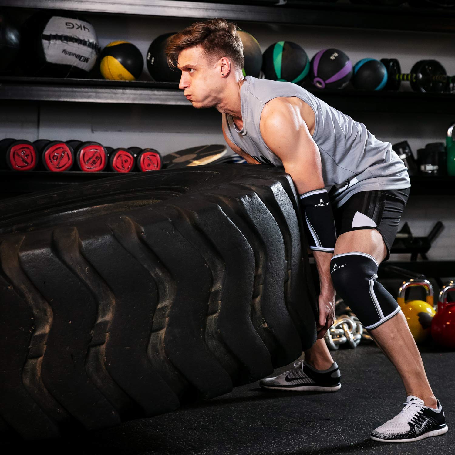 AEOLOS Knee Sleeves (1 Pair),7mm Compression Knee Braces for Heavy-Lifting,Squats,Gym and Other Sports (Large, Black)