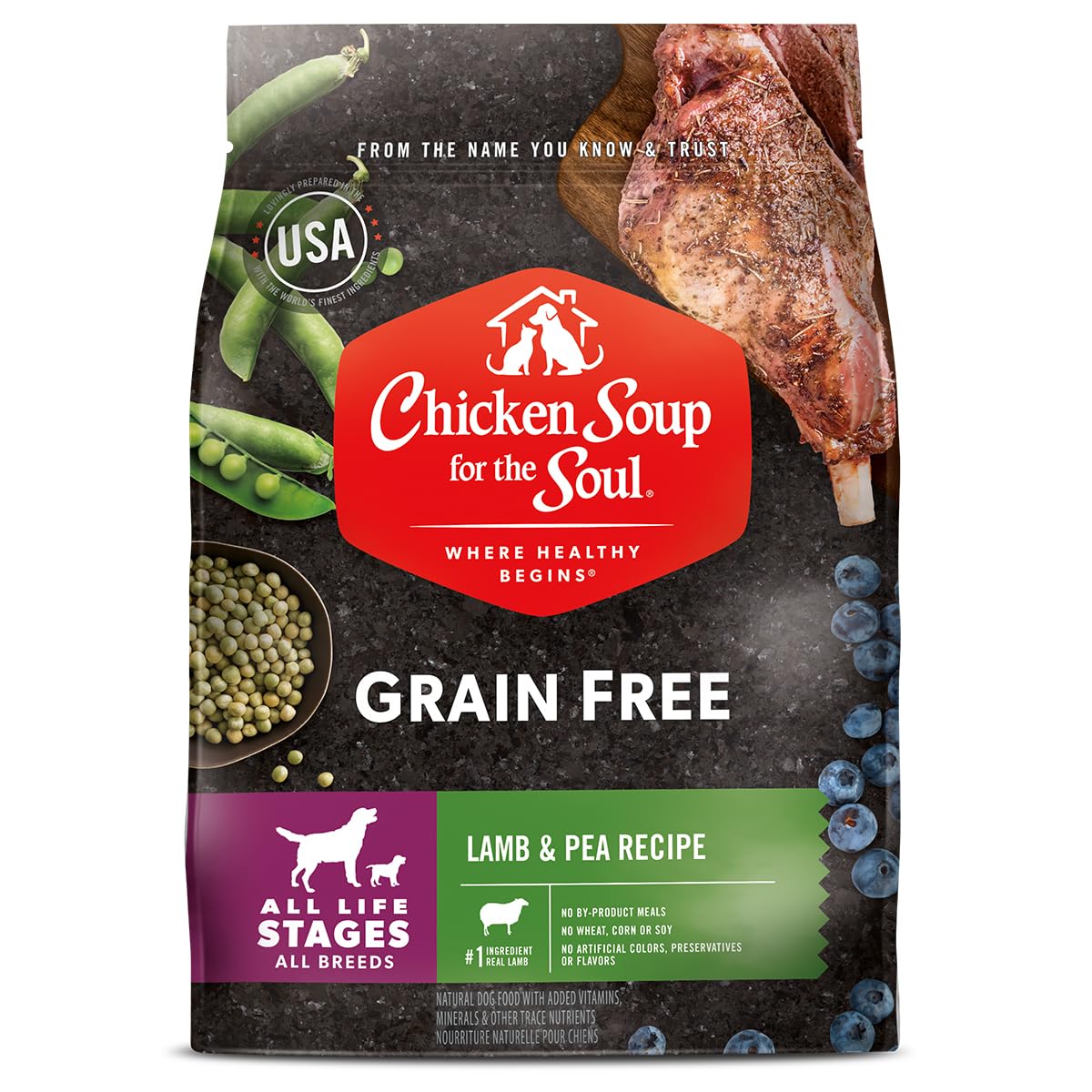 Chicken Soup For The Soul Grain-Free Dry All Stages Dog Food, Lamb & Pea Recipe, 25 Pound Bag | Dry Dog Food Made with Real Ingredients, No Artificial Flavors or Preservatives