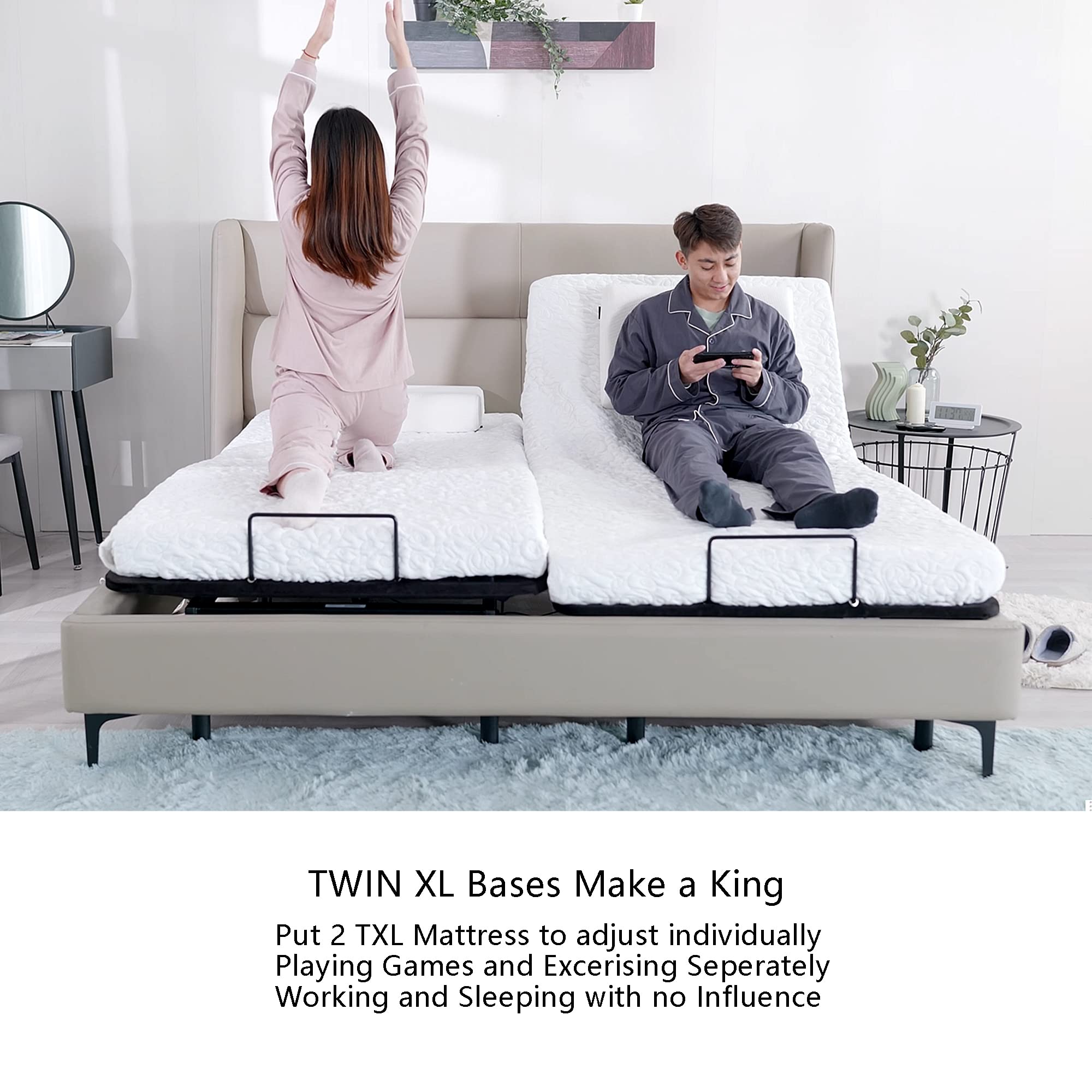 Adjustable Bed Base Frame with New Generation Motor, Remote, Head and Foot Incline, Intelligent Sleep Aid,High Weight Capacity, Easy Self-Assembly,Twin XL