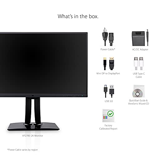 ViewSonic VP2785-4K 27-inch 4K Ultra HD Professional Monitor with 99% Adobe RGB, Delta E<2, Hardware Colour Calibration, 2x HDMI, Display Port, USB-C for Graphic Design, Photo & Video Editing