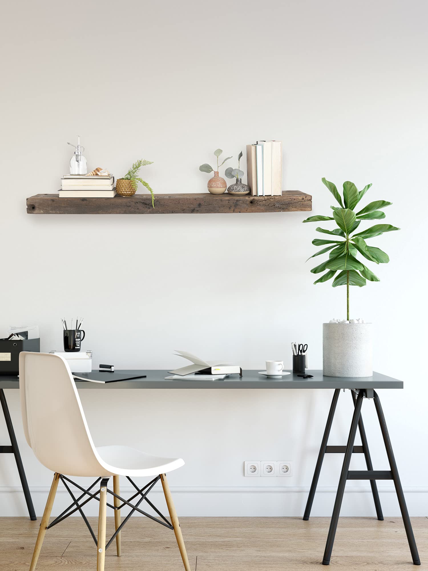 Creative Co-Op Wood Floating Wall Shelf, Large, Brown