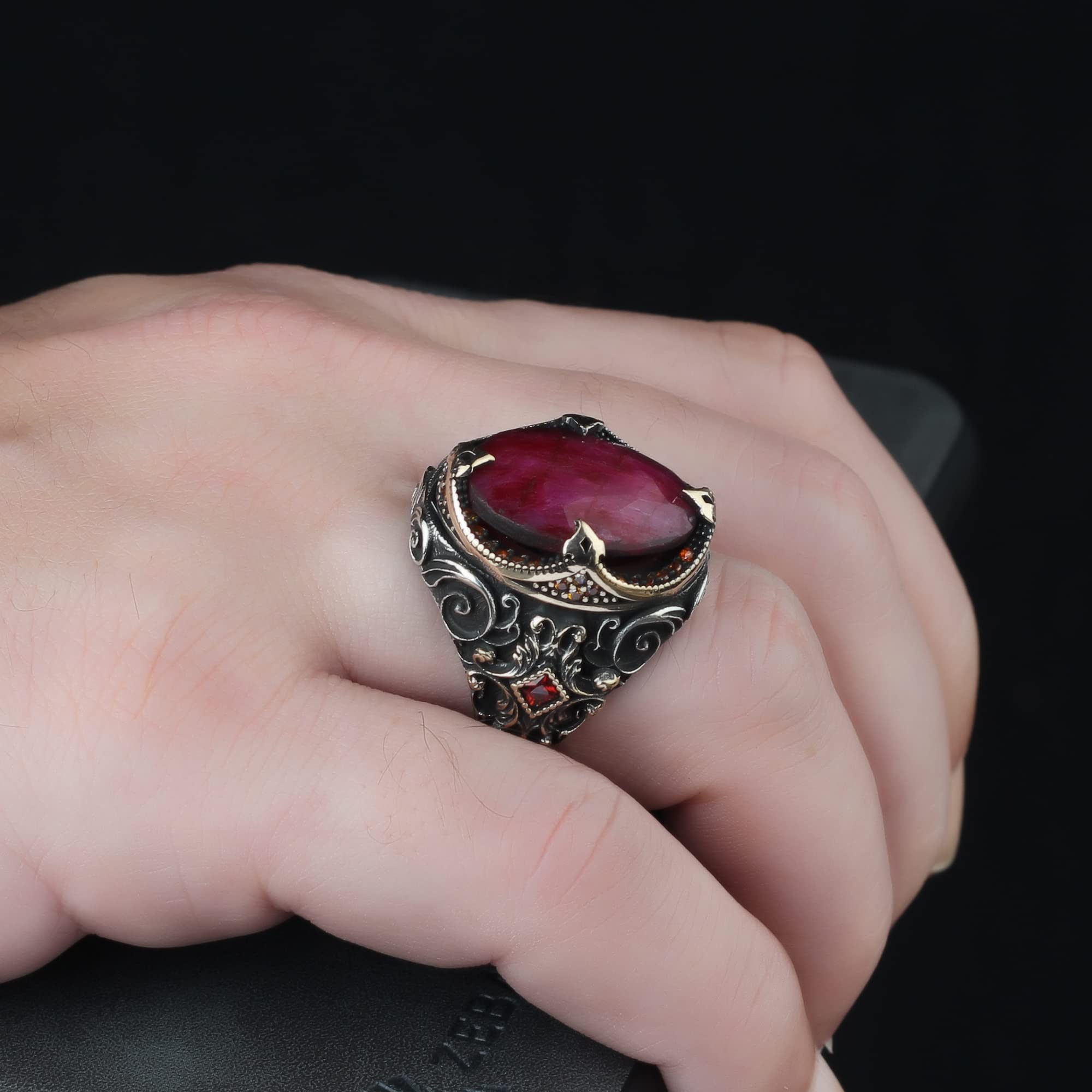 Ruby Stone Men Silver Ring, 925 Sterling Silver Ruby Gemstone Ring, Handmade Turkish Silver Ring with Natural Ruby Stone, Gift for Him gifts for men handmade rings valentines day gifts for him