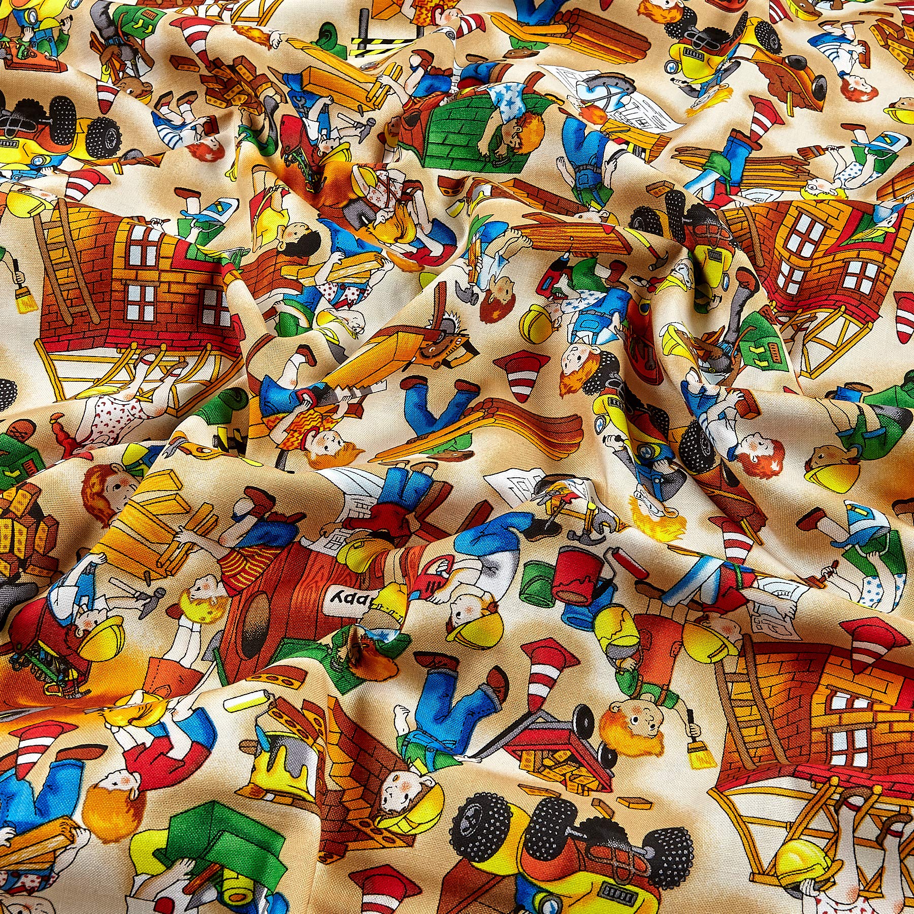 Building 101 Tiny Builders Ecru, Quilting Fabric by the Yard