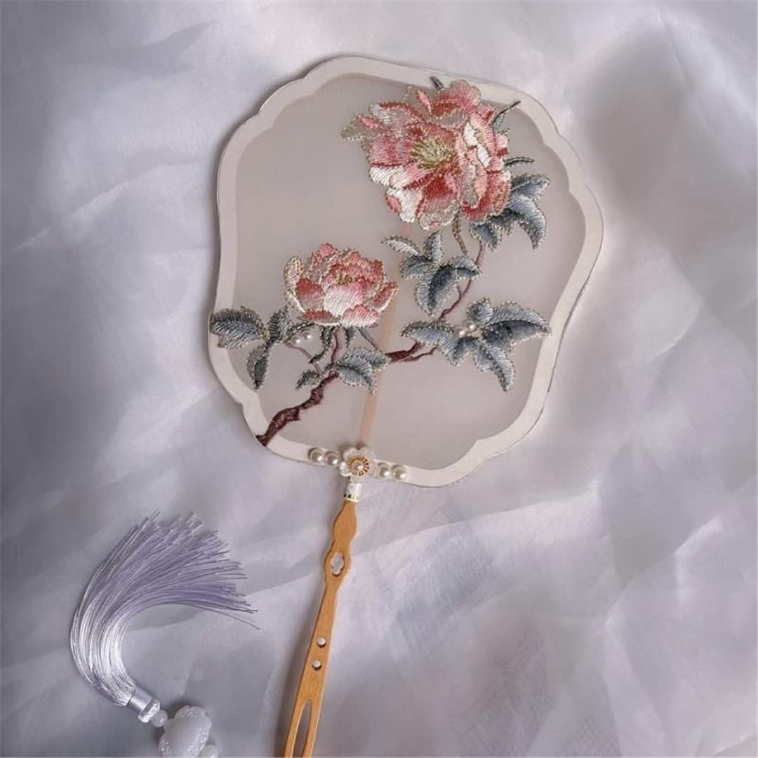 Ancient Fan Women Chinese Style Butterfly-Shaped Embroidery Fan Dance Summer Classical Hanfu Women Tassel Small Round Fan