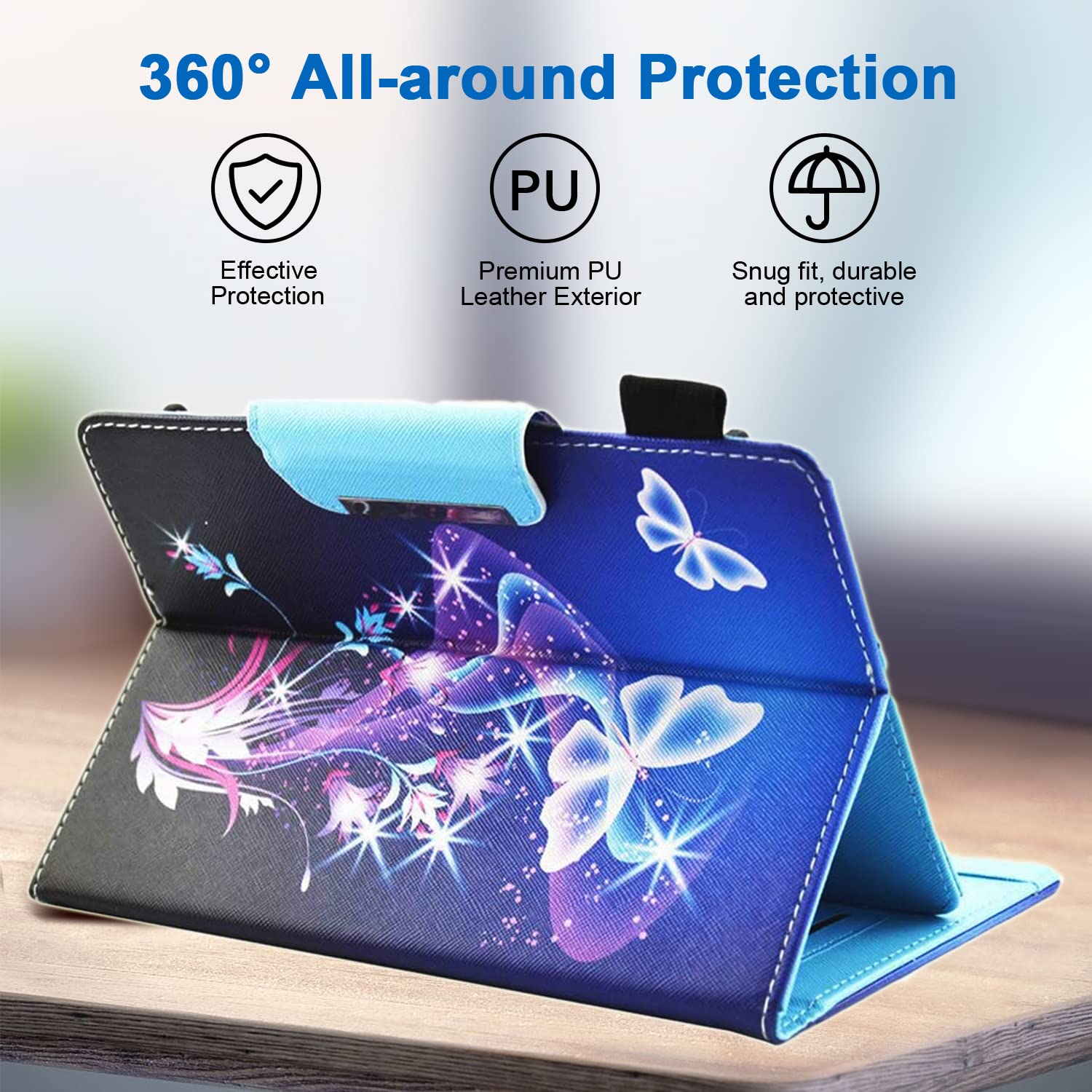 JZCreater 10 Inch Tablet Case, Universal 10 10.1 Inch Android Tablet Cover, Multi-Angle Viewing Stand Case for 9.5-10.5 Inch Tablet, Purple Butterfly