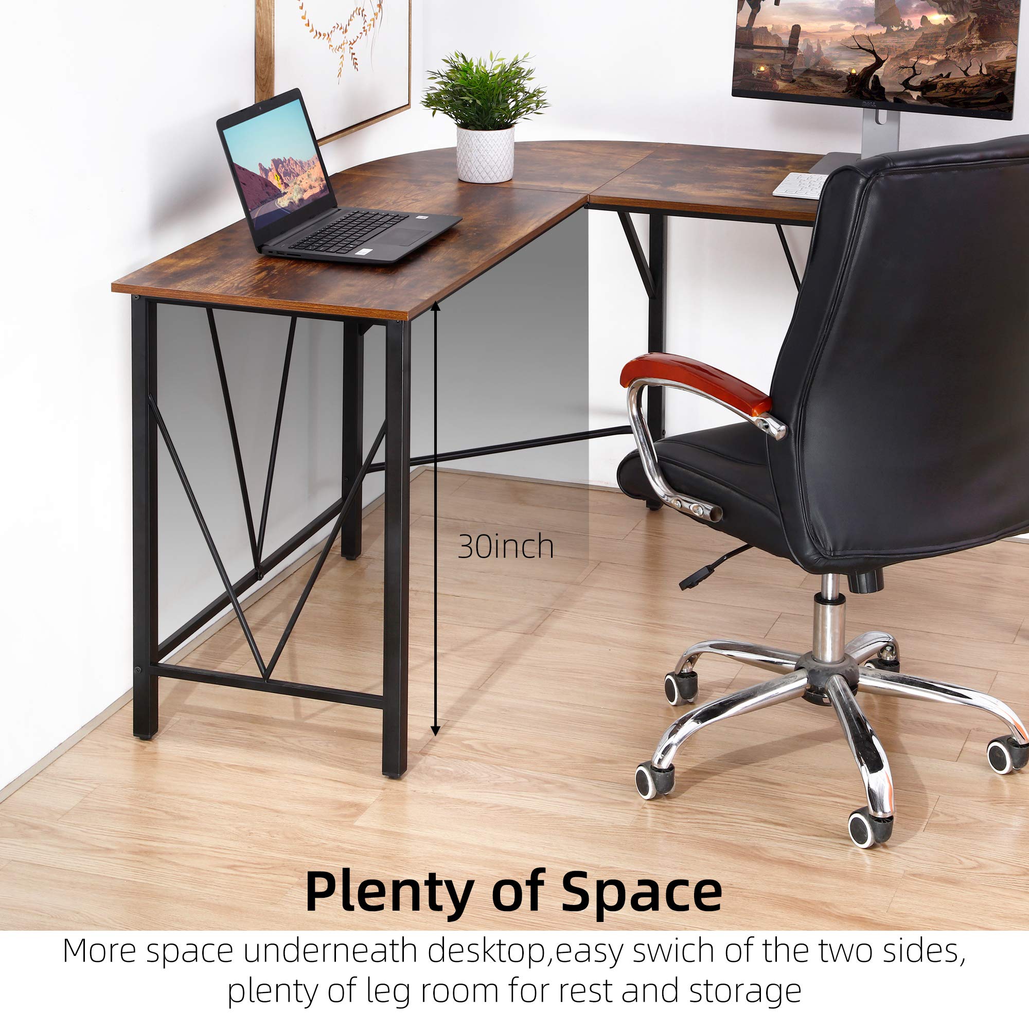 Amyove L-Shaped Desk, Home Office Desk with Round Corner,Computer Gaming Desk Table,Space-Saving/Easy to Assemble (Retro Color)