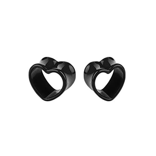 Aokarry Ear Plugs Tunnels, 25mm Acrylic Hollow Heart Shape Expander Stretcher Piercing Jewelry, 1 inch, Black