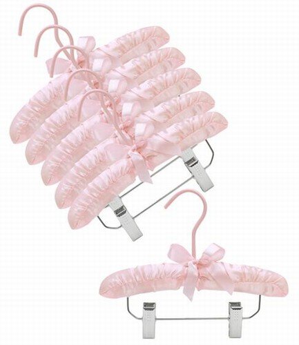 Only Hangers 10" Pink Baby Satin Padded Hangers with Clips- Pack of (6)