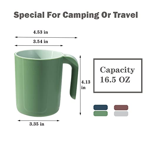 GEJIA Plastic Reusable Coffee Mugs with Handles,Stackable Unbreakable Coffee Cups Set of 4-16.5 Ounce Cups for Cocoa, Milk, Tea or Water, Drinking Cup for Kids & Adult, Dishwasher and Microwave Safe