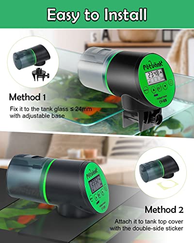 Petbank Automatic Fish Feeder - Rechargeable Timer Fish Food Dispenser with USB Charger Cable, for Aquarium or Fish Tank
