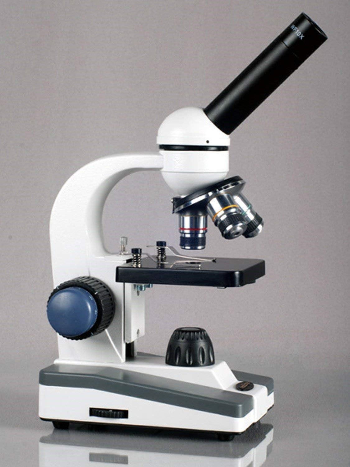 AmScope M150C-PS25-WM Compound Monocular Microscope, WF10x and WF25x Eyepieces, 40x-1000x Magnification, LED Illumination, Brightfield, Single-Lens Condenser, Coaxial Coarse and Fine Focus, Plain Stage, 110V, Includes Set of 25 Prepared Slides and Book