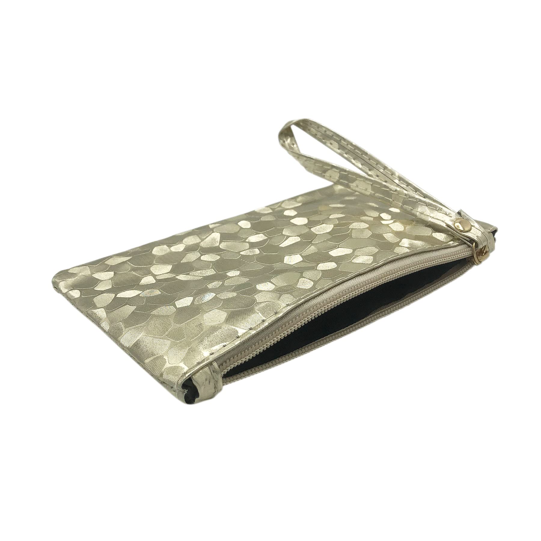 HUAI CHAO Sparkly Laser Wristlet Handbag Women Stylish Stone Print Leather Clutch Bag Zip Cell Phone Purse Light Golden