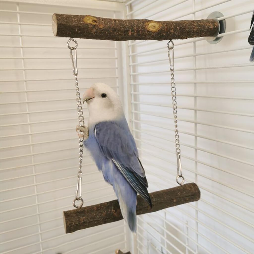 Bird Swing, Natural Wooden Parrot Cage Toys Bird Perch Stand for Parakeets Cockatoos Conures Lovebirds Bird Cage Accessories