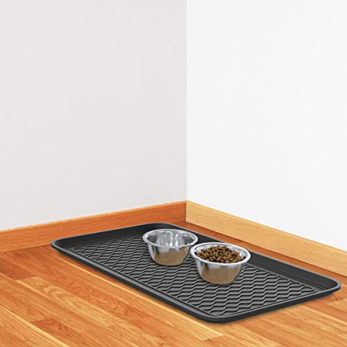 Stalwart All Weather Boot Tray - Large Water Resistant Plastic Utility Shoe Mat for Indoor and Outdoor Use in All Seasons (Set of Two, Black)