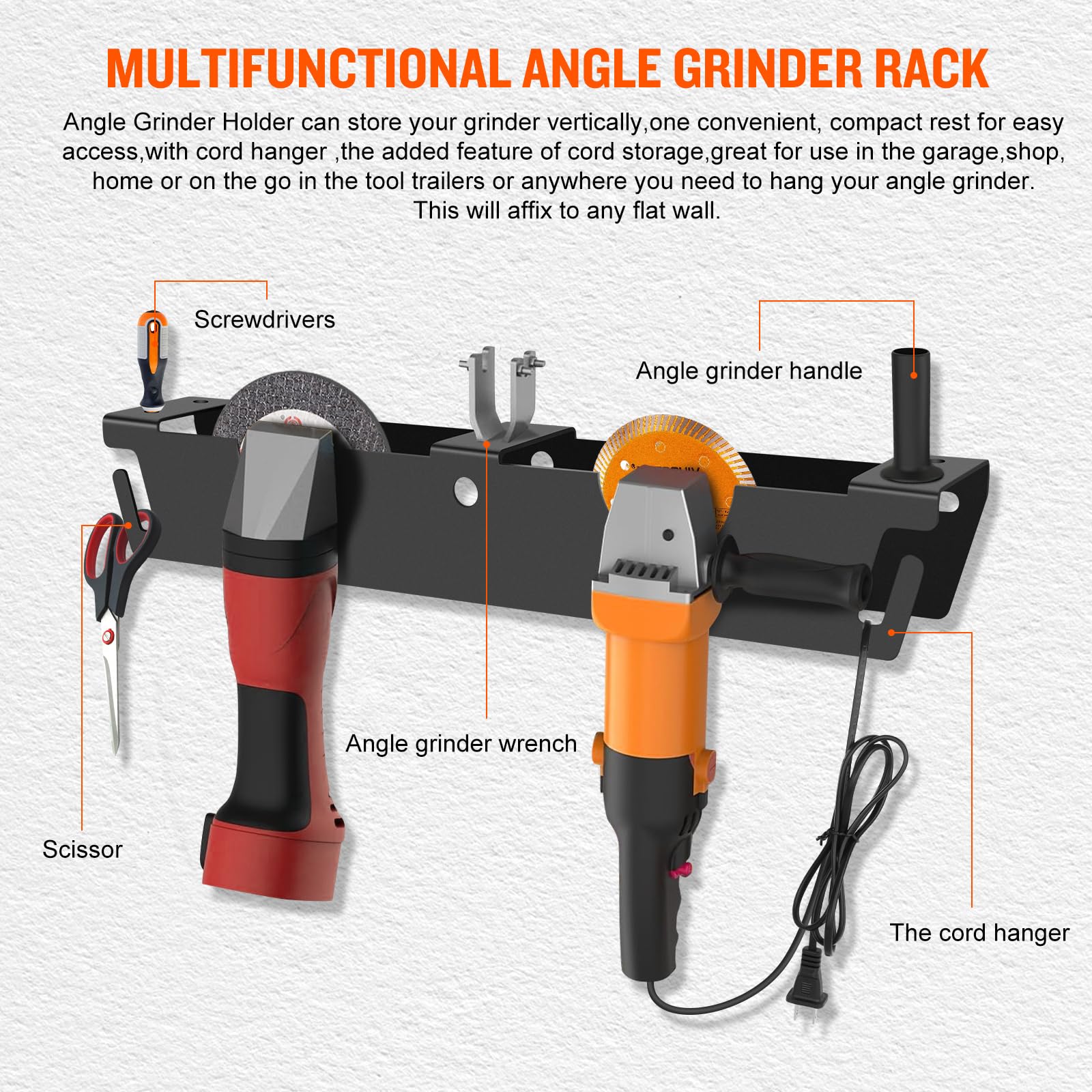 Birstlye Angle Grinder Holder,2 Bay Angle Grinder Rack Wall Mount Bracket, Angle Grinder Storage Rack With Screws & Screw Caps for Cutters Polishers Angle Grinders