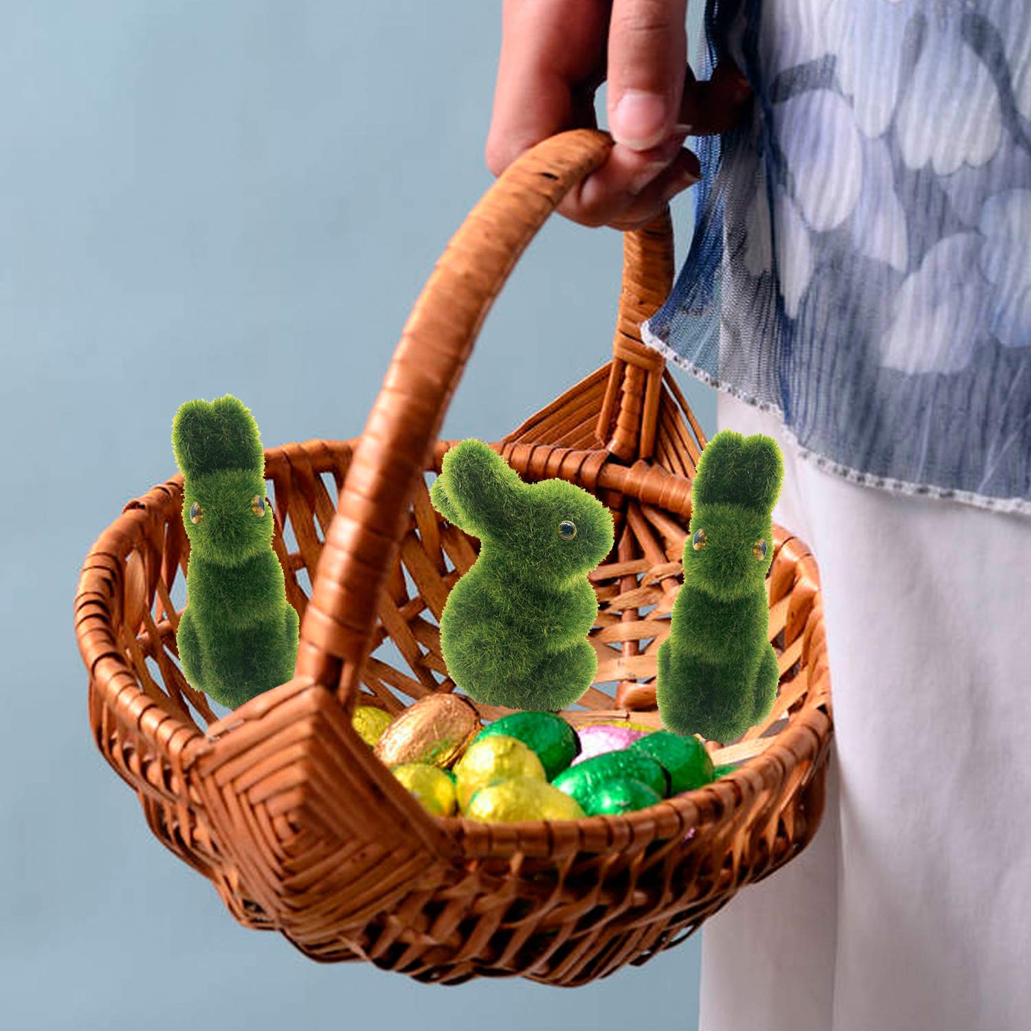 Alpurple 2 PCS Easter Moss Rabbit Statue -Artificial Turf Grass Bunny, Flocked Animal Figurines Ornament for Home,Office Desk,Easter Party Garden Yard Decoration
