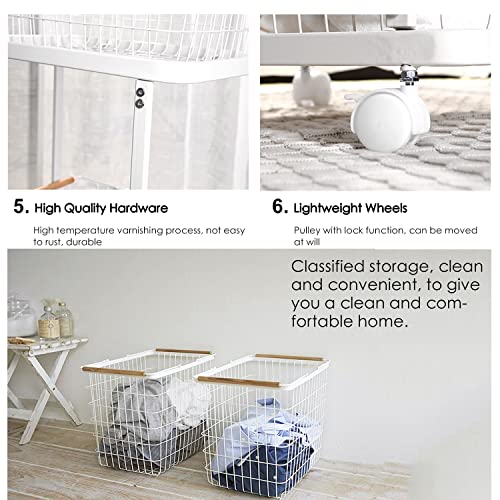 usego 2 Tier Laundry Basket with Rolling Lockable Wheels Wire Metal Sorter Storage Trolley Shelf Basket Durable Metal Sorter Clothes Storage Trolley Shelf with Removable Hamper for Organizing Clothes