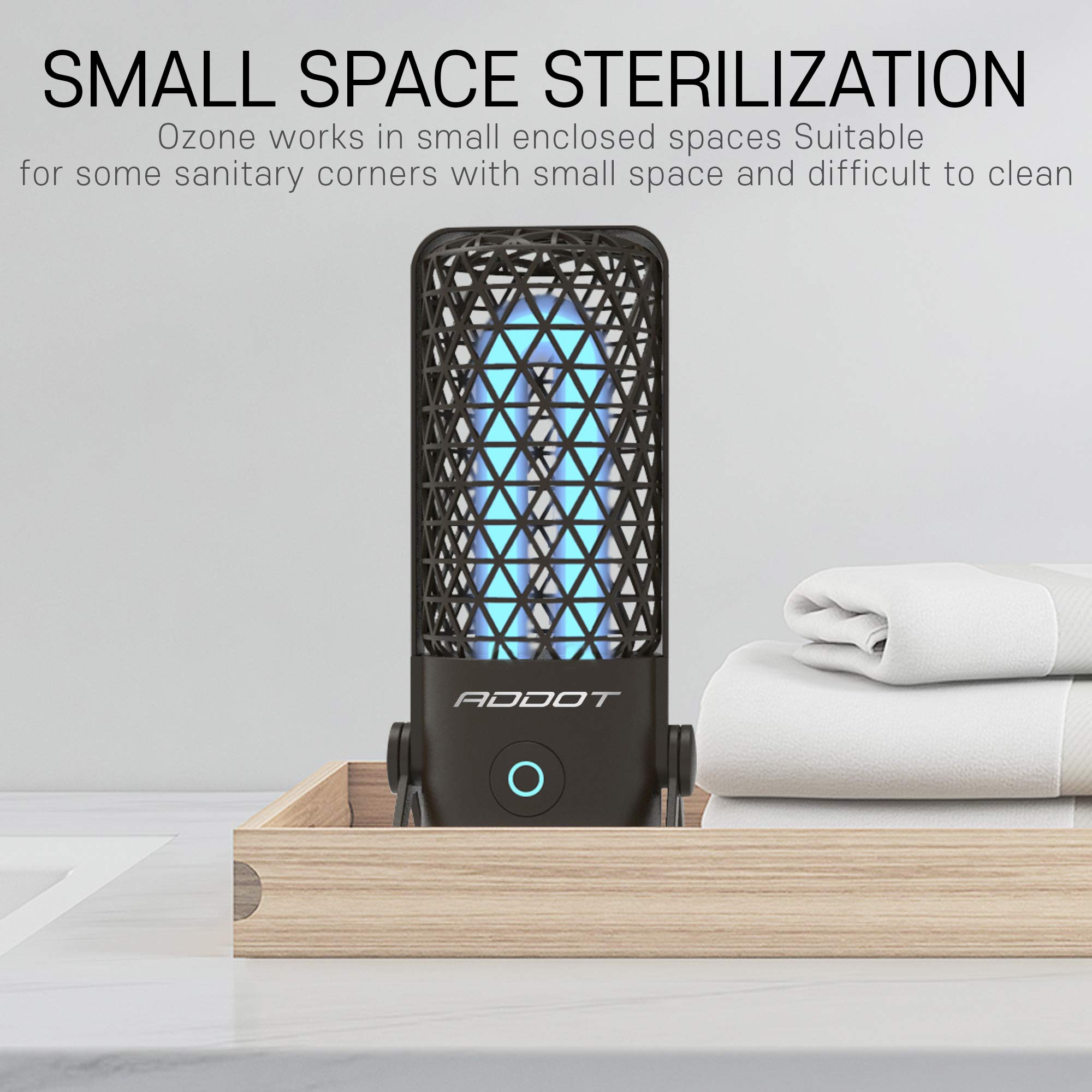 ADDOT Mini Portable UVC, UV Light Sanitizer lamp, Ultraviolet Ozone Double Germicidal Lamp - Sanitize for Small Spaces, Hotels, Kitchen, Car, EPA Registered (Black)