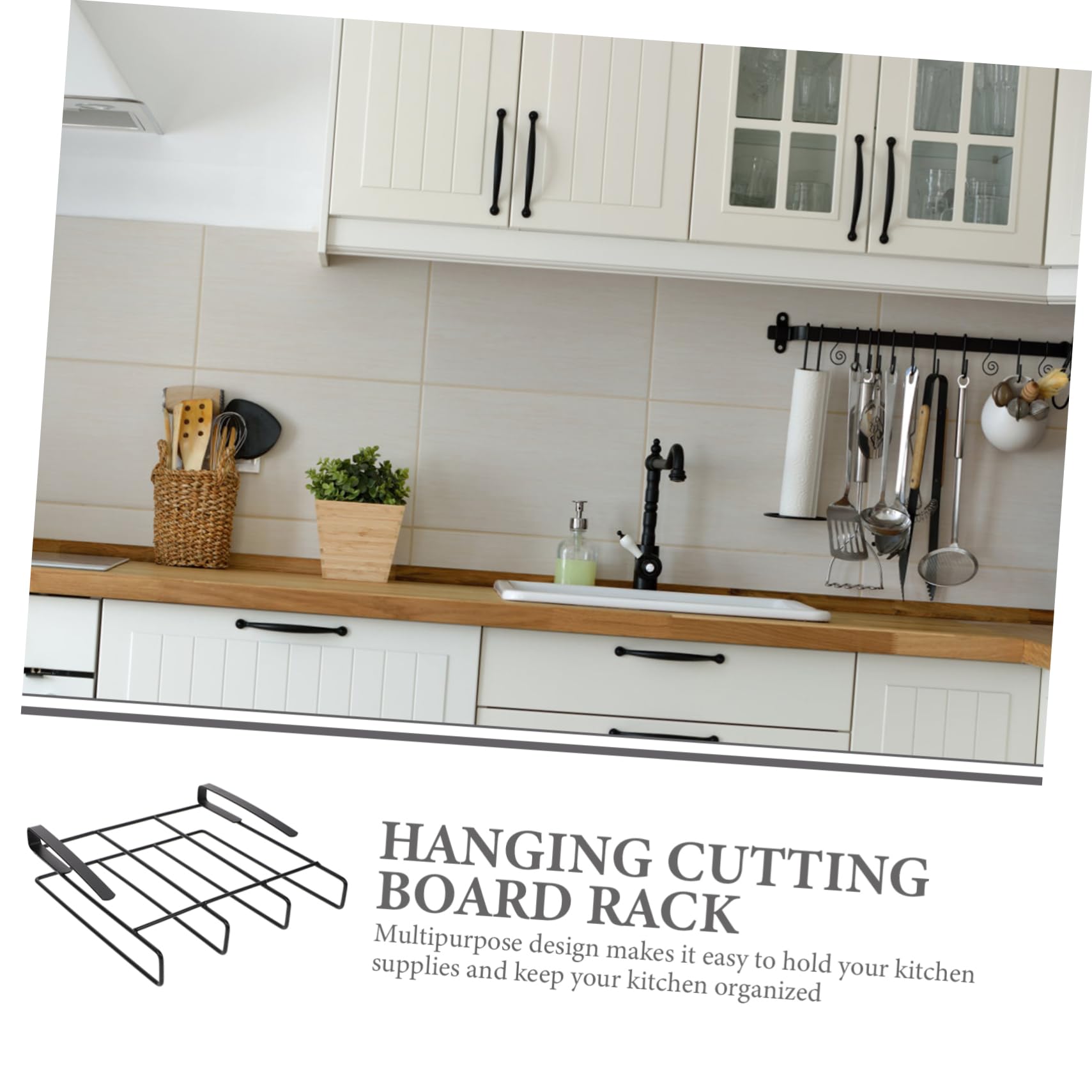 AlTurn Hanging Chopping Board Rack Cooking Utensils Holder Hanging Drying Rack Metal Shelves Under Shelf Cutting Board Holder Bakeware Tray Dry Display Stand Pot Pan Lids Holder Cupboard