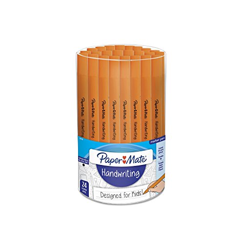 Paper Mate Handwriting Triangular Pens, Washable Black Ink, Orange Barrels, 24 Count (2021788)