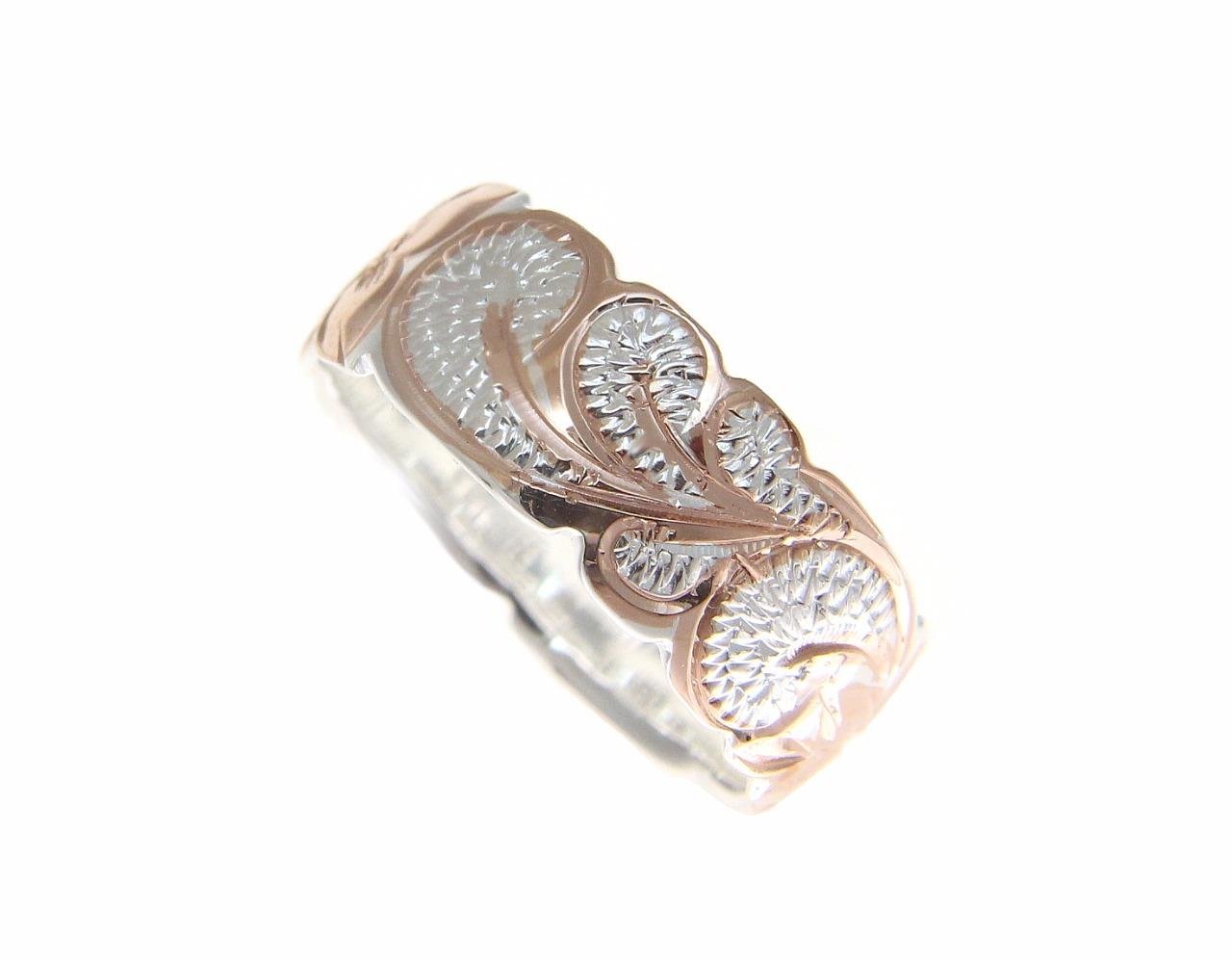 Arthur's Jewelry 925 Sterling silver Hawaiian queen scroll pink rose gold plated 2 tone cut out edge ring size 5.5