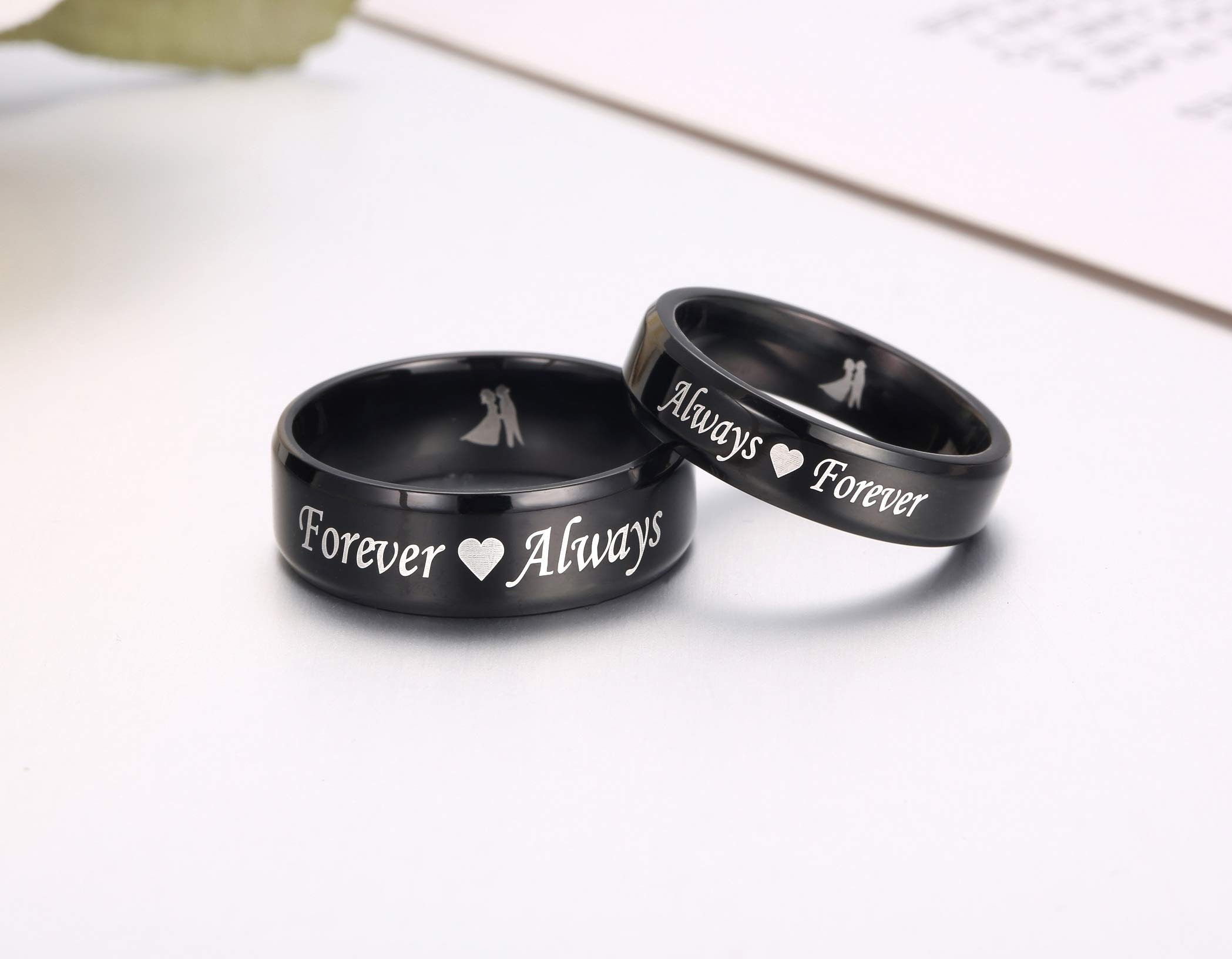 Always and Forever Titanium Stainless Steel Wedding Band Set Valentine Engagement Promise Couple Ring